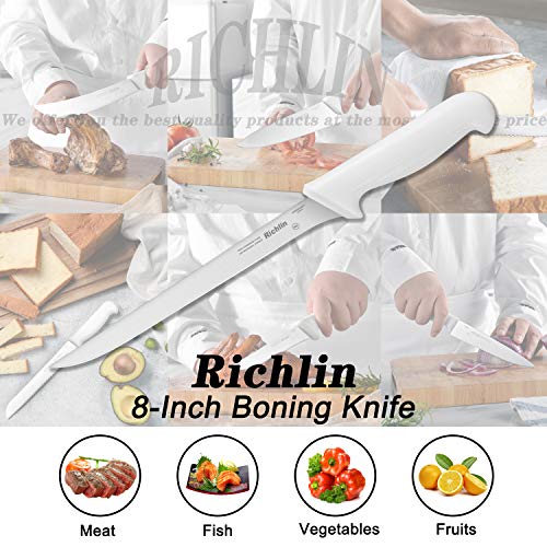 Richlin Boning Knife,8-Inch Chef's Knife with Razor Sharp High Carbon Stainless Steel for Meat and Poultry(8ā Narrow Boning Knife,White)