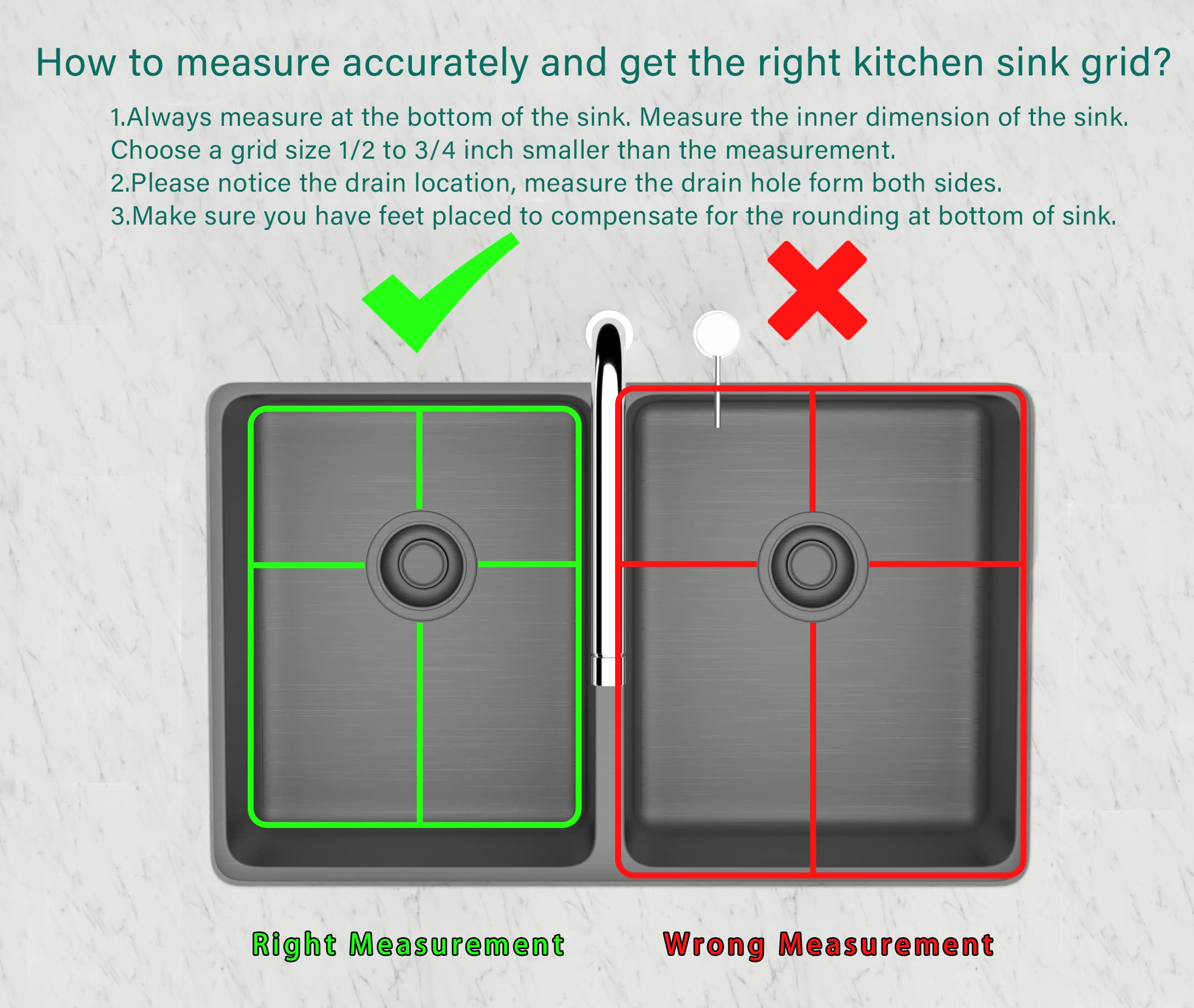 SANNO Kitchen Sink Grate Sink Protector for Kitchen Sink, Stainless Steel Grid Sink Protector Kitchen Sink Rack Bottom of Kitchen Sink,Center Drain,18"L X 13.4"W