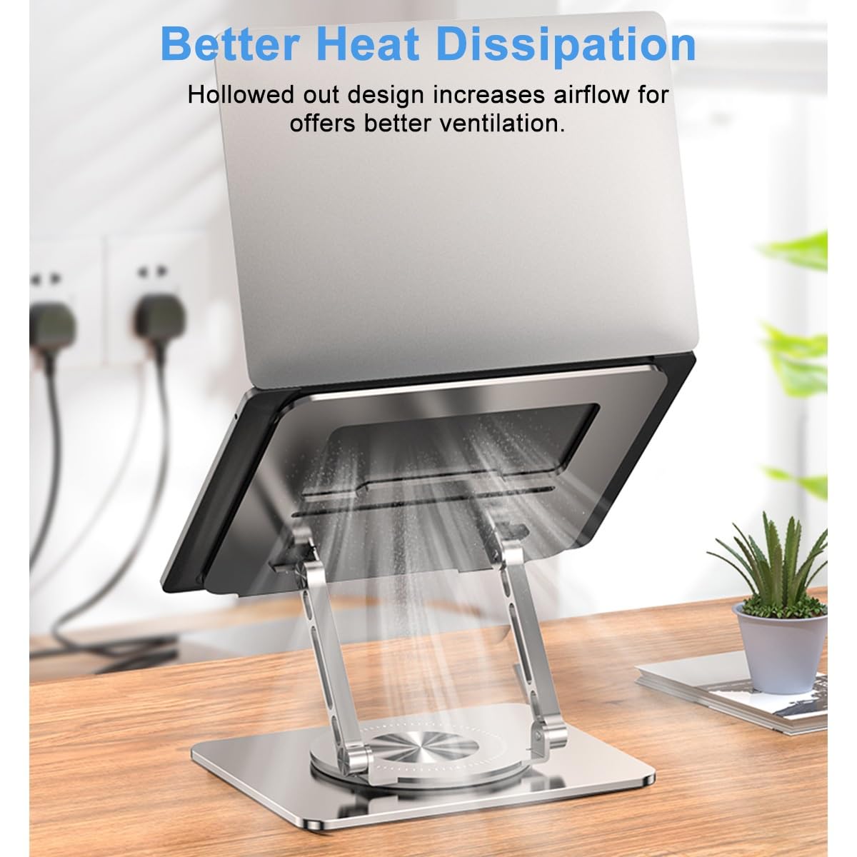 SAUNUOWL Swivel Laptop Stand Adjustable Laptop Stand for Desk Ergonomic Foldable Adjustable Laptop Stand with 360 Rotating Base,Compatible for Pro/Air Notebook Book Up to 17inch (Color : Black)