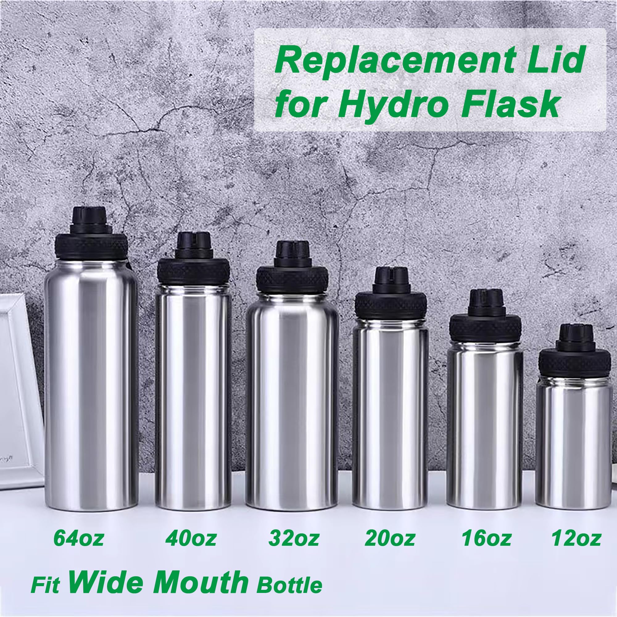 Replacement Lid Cap Compatible for Hydro Flask 12 16 18 20 32 40 64 oz Wide Mouth Water Bottle, Lid for Simple Modern, Takeya, Iron Flask and Other Brands Sports Water Bottle