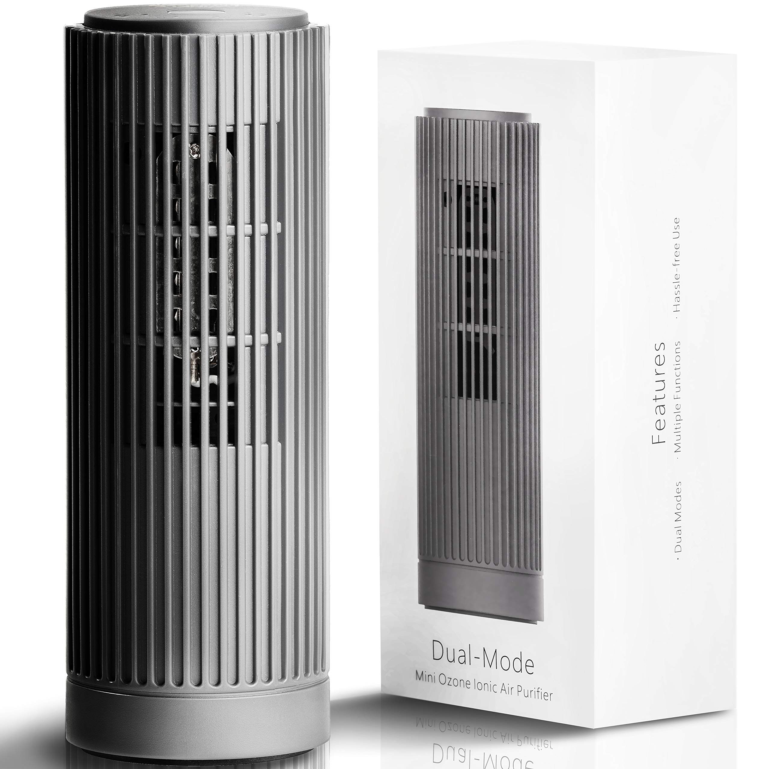 Portable Ozone Air Purifier - Travel Size Air Cleaner Ionizer - Rechargeable Anti-Microbial Ionizer for Car, Travel, Kitchen, Fridge - Dark Grey