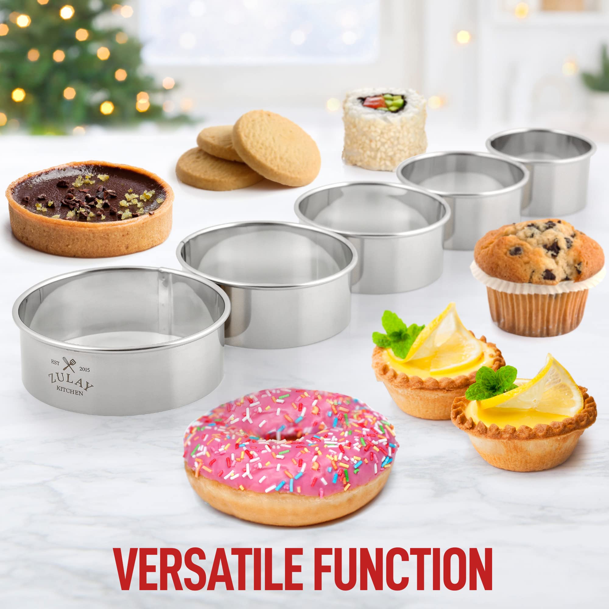 Zulay (5-Pieces) Round Cookie Cutters - Stainless Steel Rustproof Circle Biscuit Cutter Molds - Assorted Round Cookie Cutters With Rolled Top Edges For Dough & Pastries