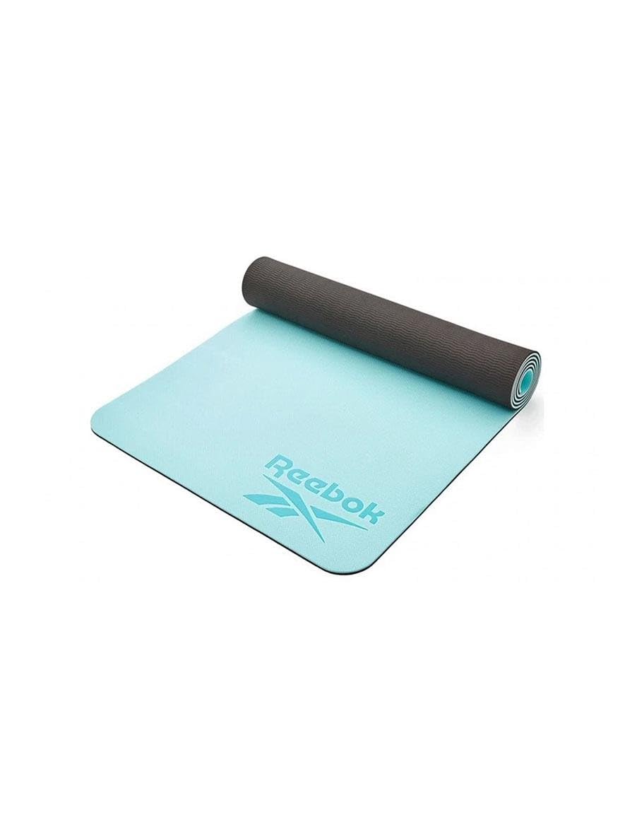 Reebok Double-Sided Yoga Mat - Lightweight, Compact, Rollable, and Cushioned Supportive Workout Mat for Yoga, Pilates, and General Exercise - Non Slip Base with Reversible Design - 6mm, Blue