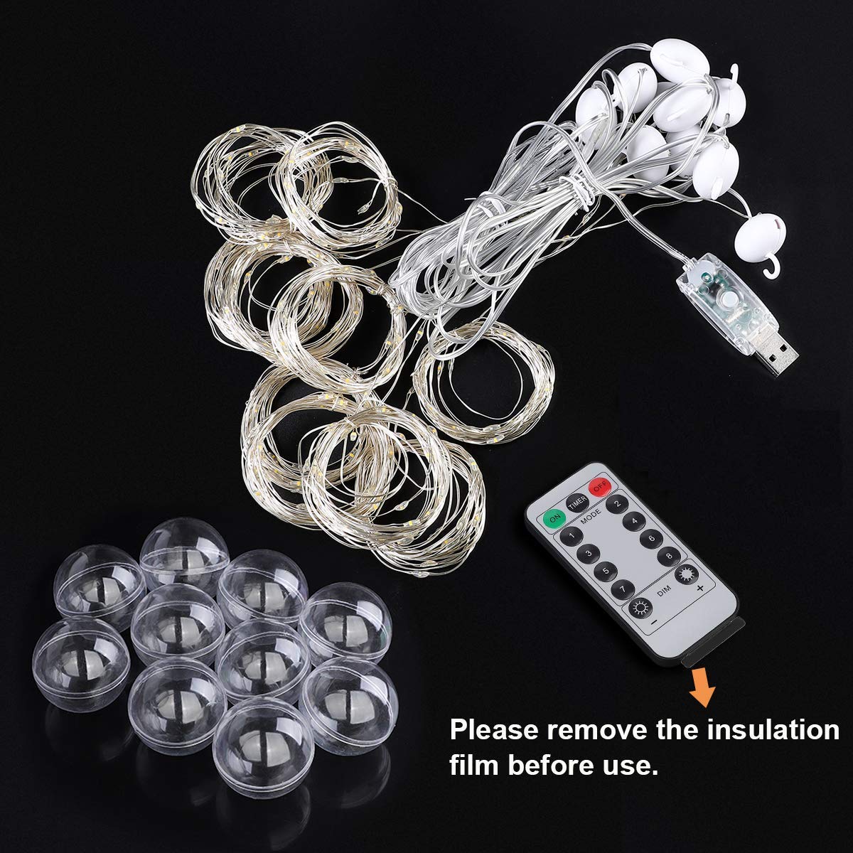 SUPERNIGHT LED Curtain Lights with Crystal Ball, Globe Window Twinkle Fairy String Light Waterproof for Patio,Lawn,Garden,Wedding,DIY Christmas Tree Decoration (9.8 x 9.8 ft,8 Modes,Warm White)