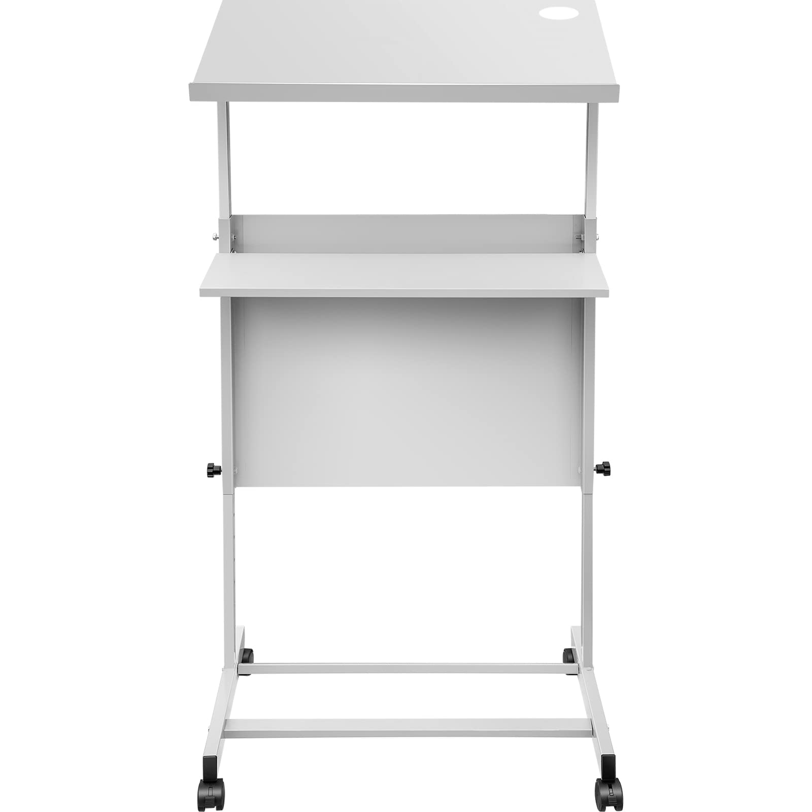 VEVOR Stand Up Lectern, Height Adjustment Portable Pulpit, Lectern Podium with 4 Rolling Casters, Lower Storage Shelf Floor Lectern Podium, White Lecterns & Podiums for Classroom, Concert, Church