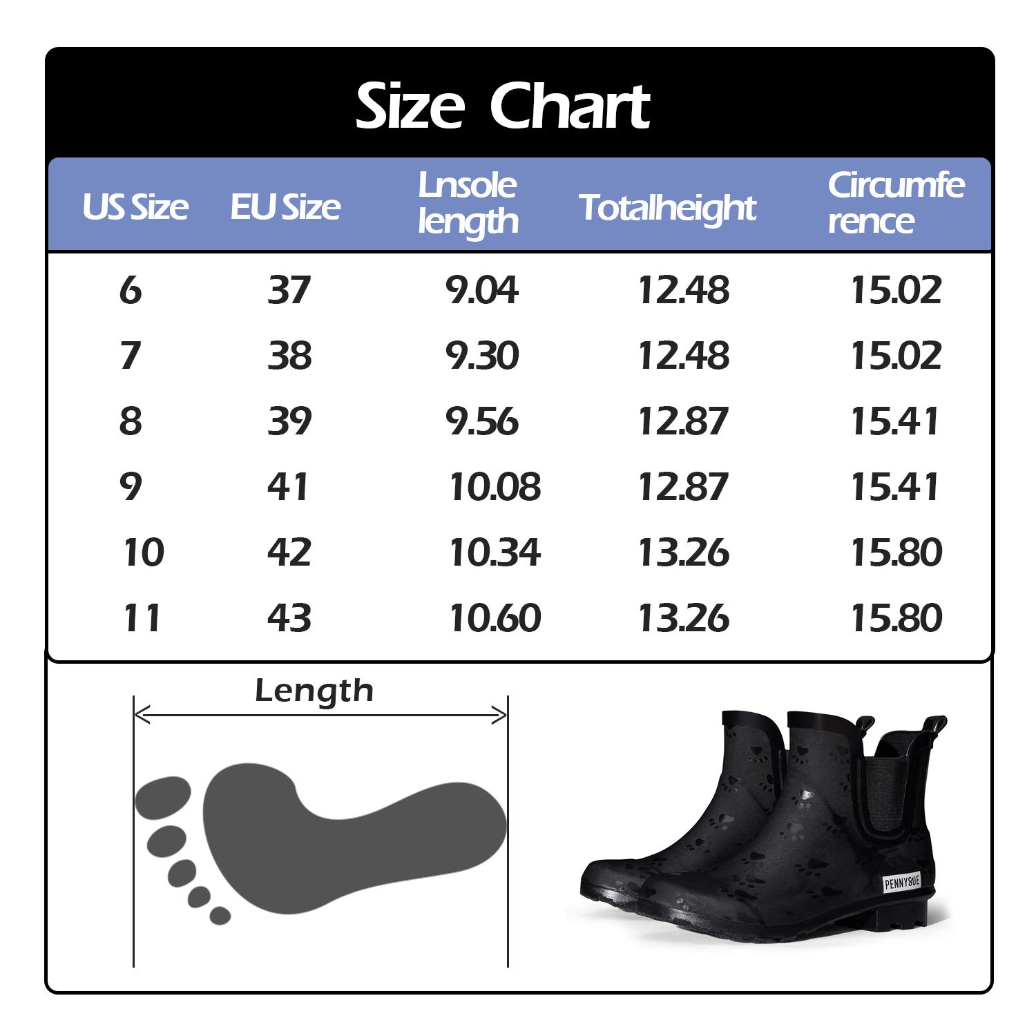 PENNYSUE Women's Ankle Rain Boots Waterproof Short Chelsea Booties Outdoor Garden Work Shoes Anti Slip