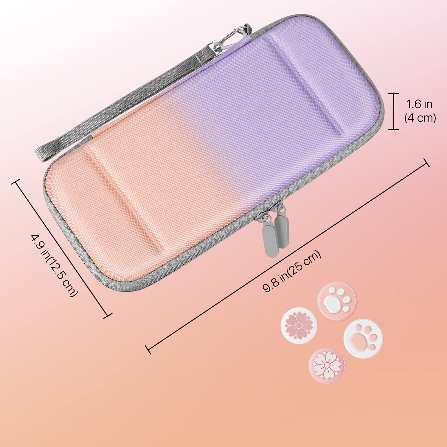 TNP Carrying Case For Nintendo Switch - Easy Carry Switch OLED Travel Case With Removable Wristlet Strap, Slim Case for Nintendo Switch with 10 Game Card Storage & 4x Thumb Grip Caps, Pink Purple