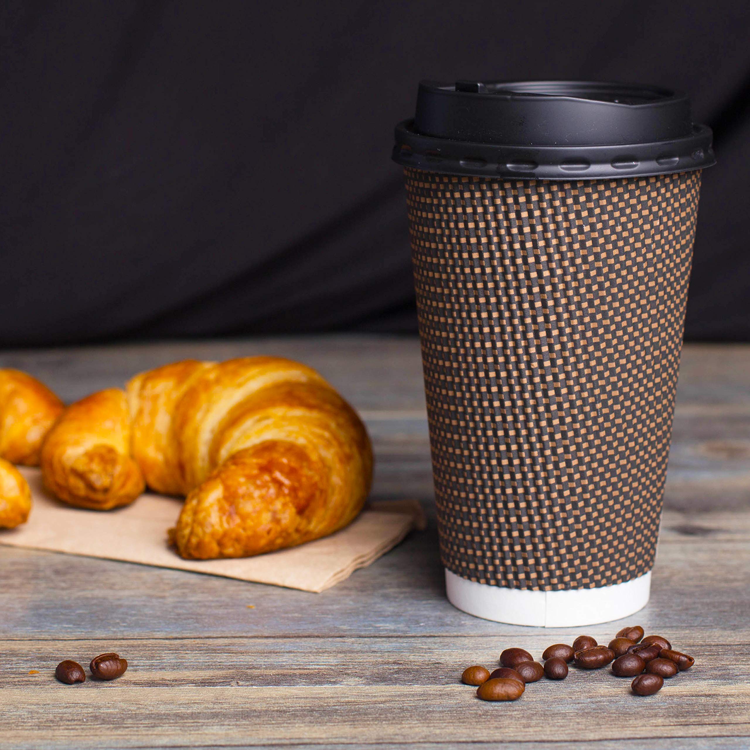 Promora Brown Disposable Coffee Cups With Lids 16 oz, Premium Insulated Paper Ripple Cups for Hot Coffee, Paper Cups 16 oz Coffee Cups 16 oz, Hot Cups With Lids 16 oz, Paper Coffee Cups (80 Pack)