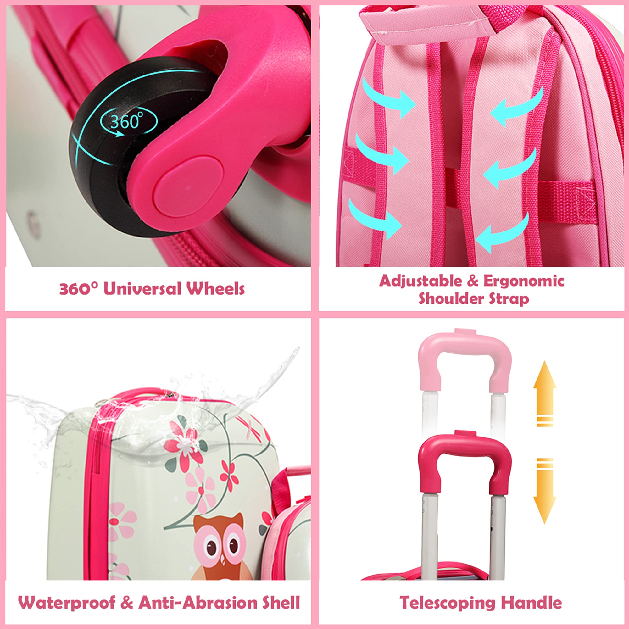Sandinrayli Kid Luggage Set, 12β Backpack & 16β Kid Carry on Suitcase with Spinner Wheels, Travel Rolling Luggage for Girl