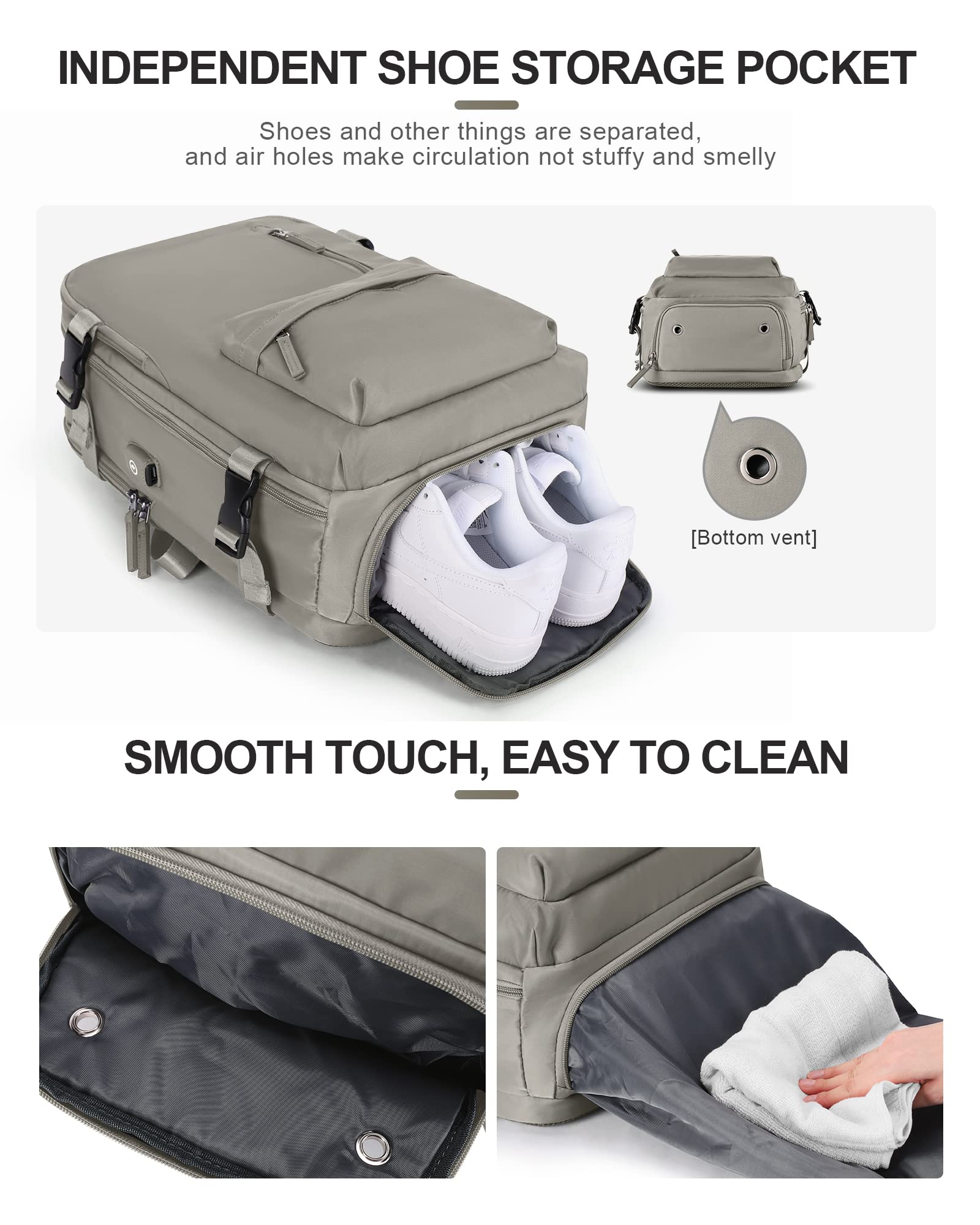 VGCUB Large Travel Backpack,Carry on Backpack for Women Men Airline Approved Gym Backpack Waterproof Business Laptop Daypack,White Brown