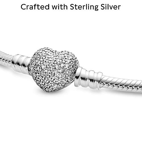 PANDORA Pavé Heart Bracelet, Sterling Silver, Clear Cubic Zirconia, 6.3 in