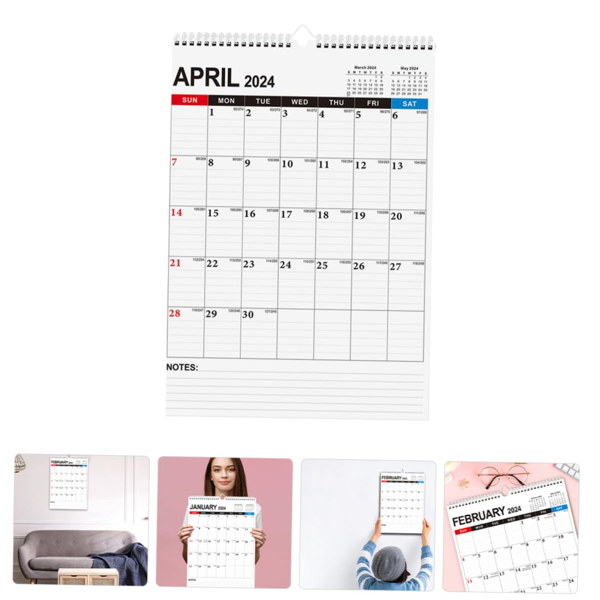 STOBOK Calendar wall s appointment hanging 2024-2025 monthly countdown daily use planning s office small wall Dating Paper simple style Wall Wall Calendar