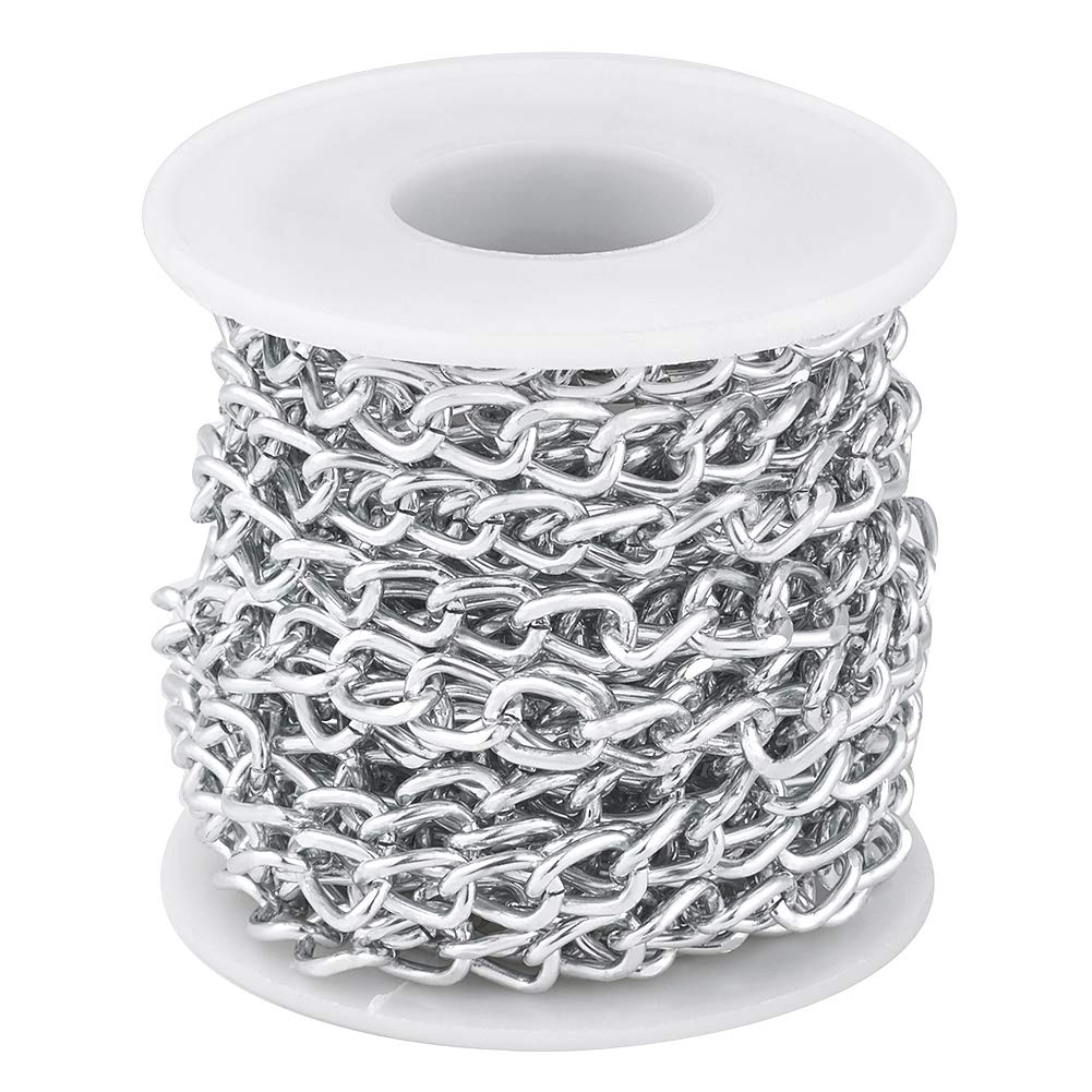 Pandahall 5M/5Yard Aluminum Curb Chain Link Silver Color Twisted Cross Necklace Finding Chains with Spool for Jewelry Making DIY Crafts Findings Supplies 10x6.5x1.8mm