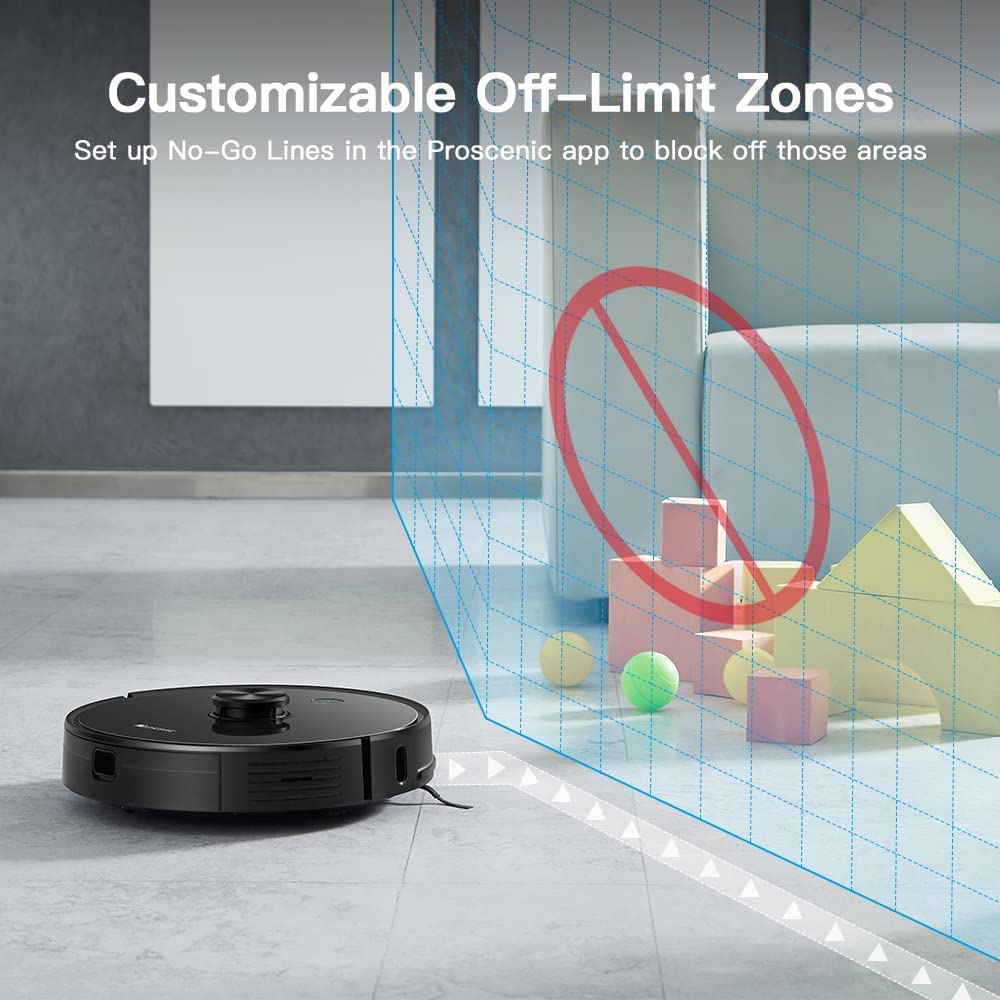 Proscenic M7 Pro Robot Vacuum Cleaner, Laser Navigation, 2700Pa Powerful Suction, APP & Alexa Control, Multi Floor Mapping, Ideal for Pets Hair, Carpets and Hard Floors, Black