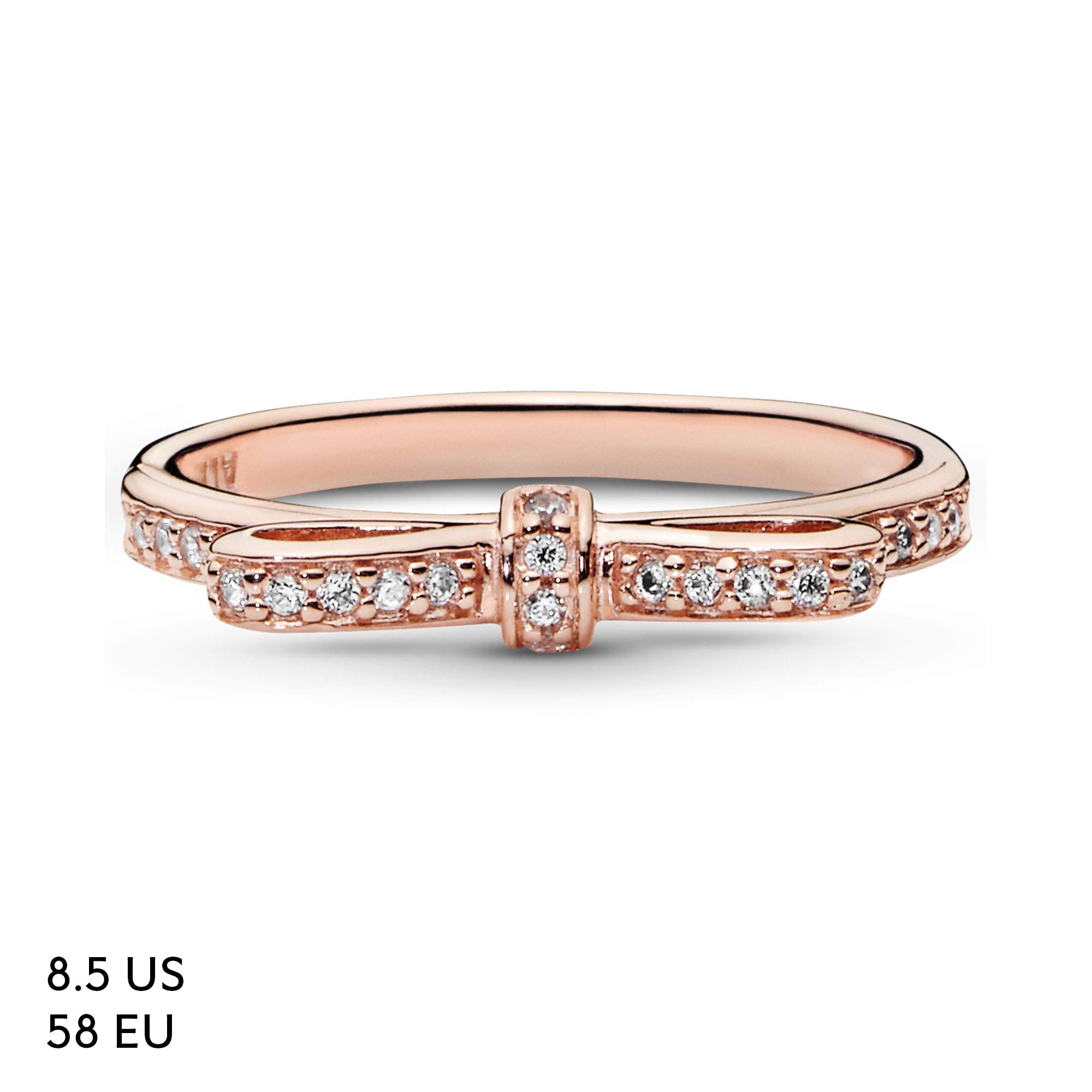PANDORA Sparkling Bow Ring, PANDORA Rose, Cubic Zirconia, Size 8.5