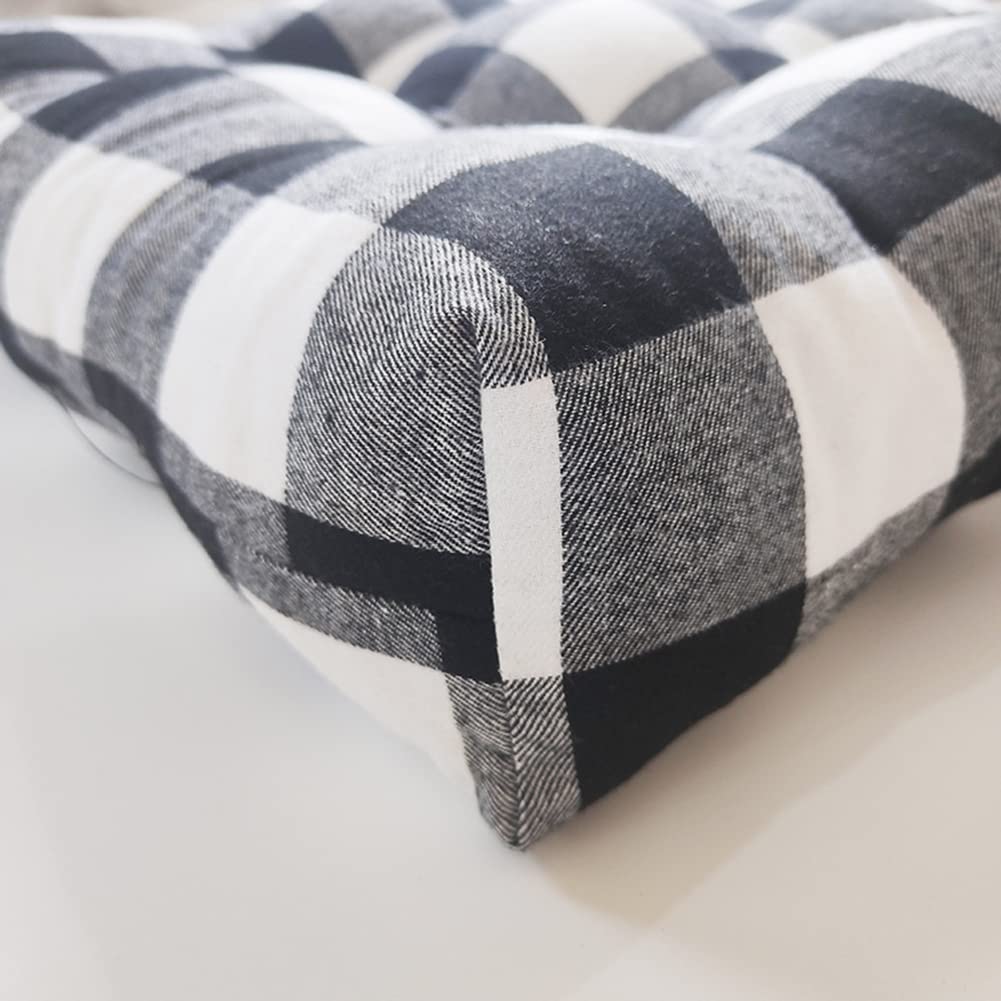XSlive Buffalo Check Chair Pad with Ties,Soft Thicken Seat Cushion for Reading Office,Non Slip Square Chair Cushion for Dining Kitchen,Machine Washable (Black White,16"x16")