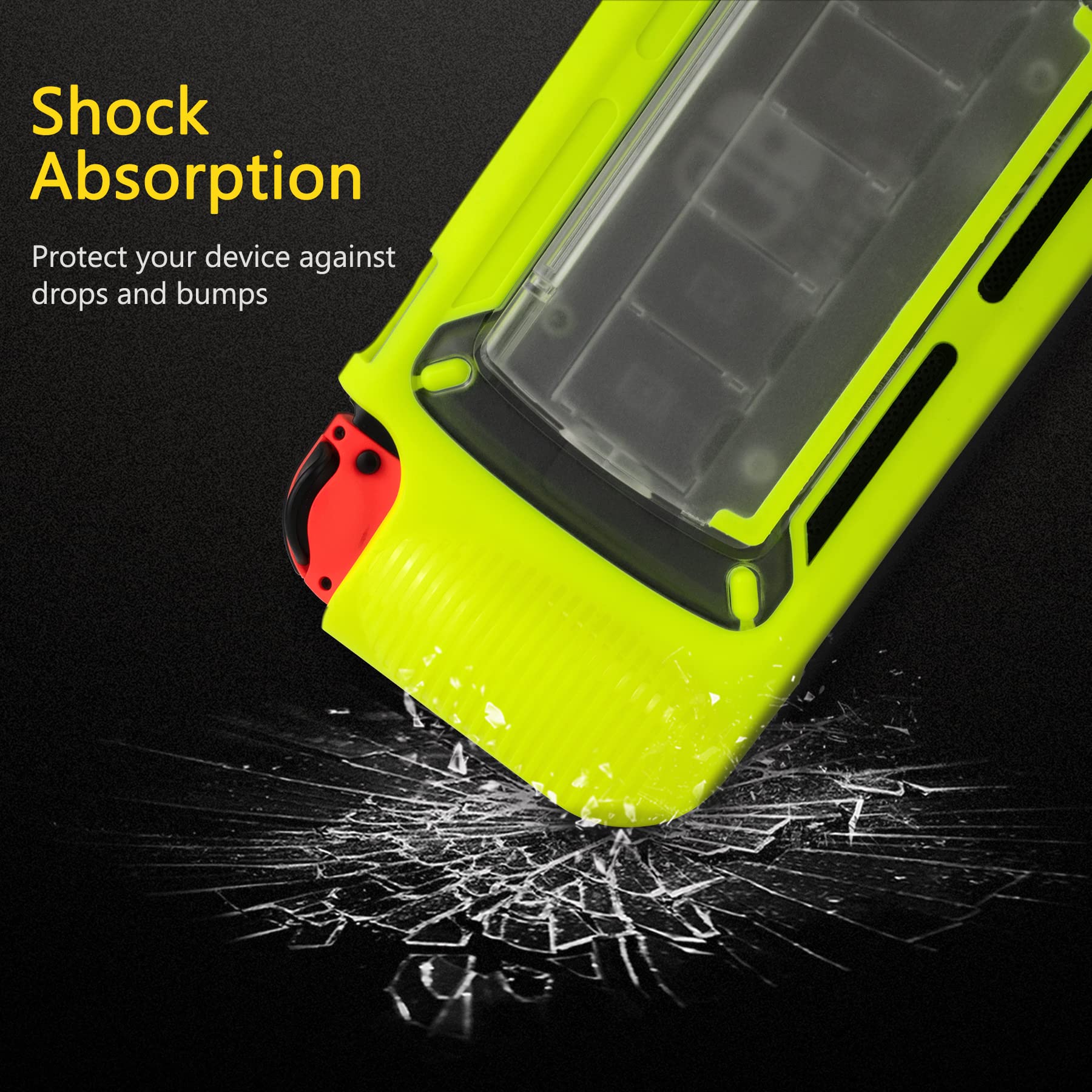 Protective Case for Nintendo Switch, Grip Case with Game Storage, Nintendo Switch with Stand, Nintendo Switch Cover, Neon Yellow