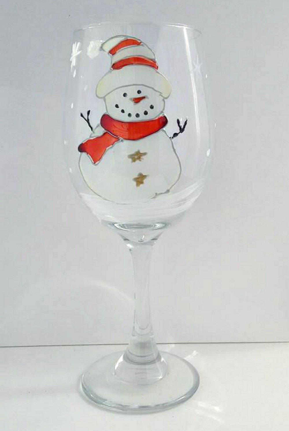 Snowman Hand Painted Holiday Wine Glasses Set of 2