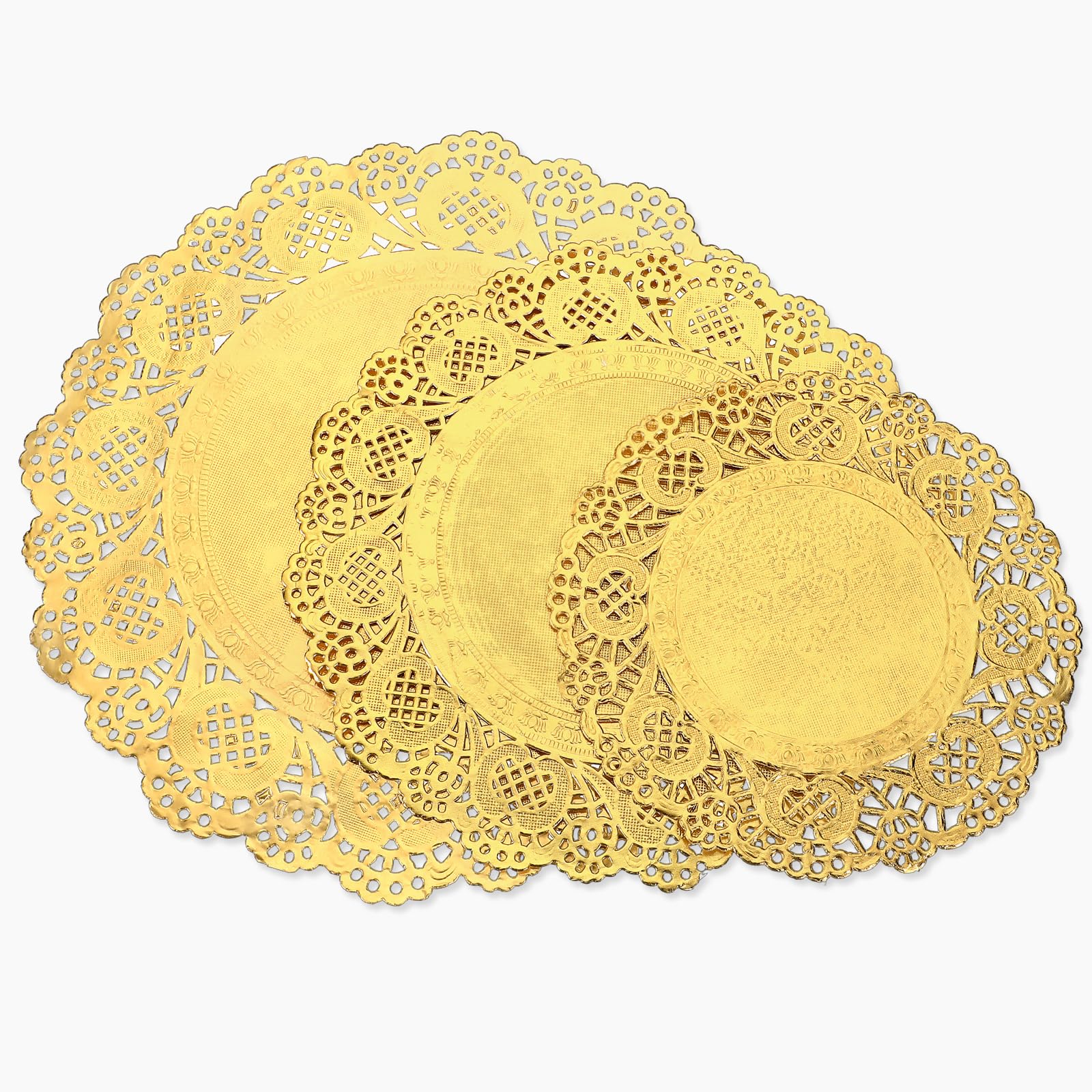 Seajan 300 Pcs Paper Doilies bulk Assorted Sizes Round Paper Lace Doilies Combo Disposable Paper Placemats for Wedding Tableware Decoration Cakes Desserts Baked Food, 6.5" 8.5" 10.5"(Gold)