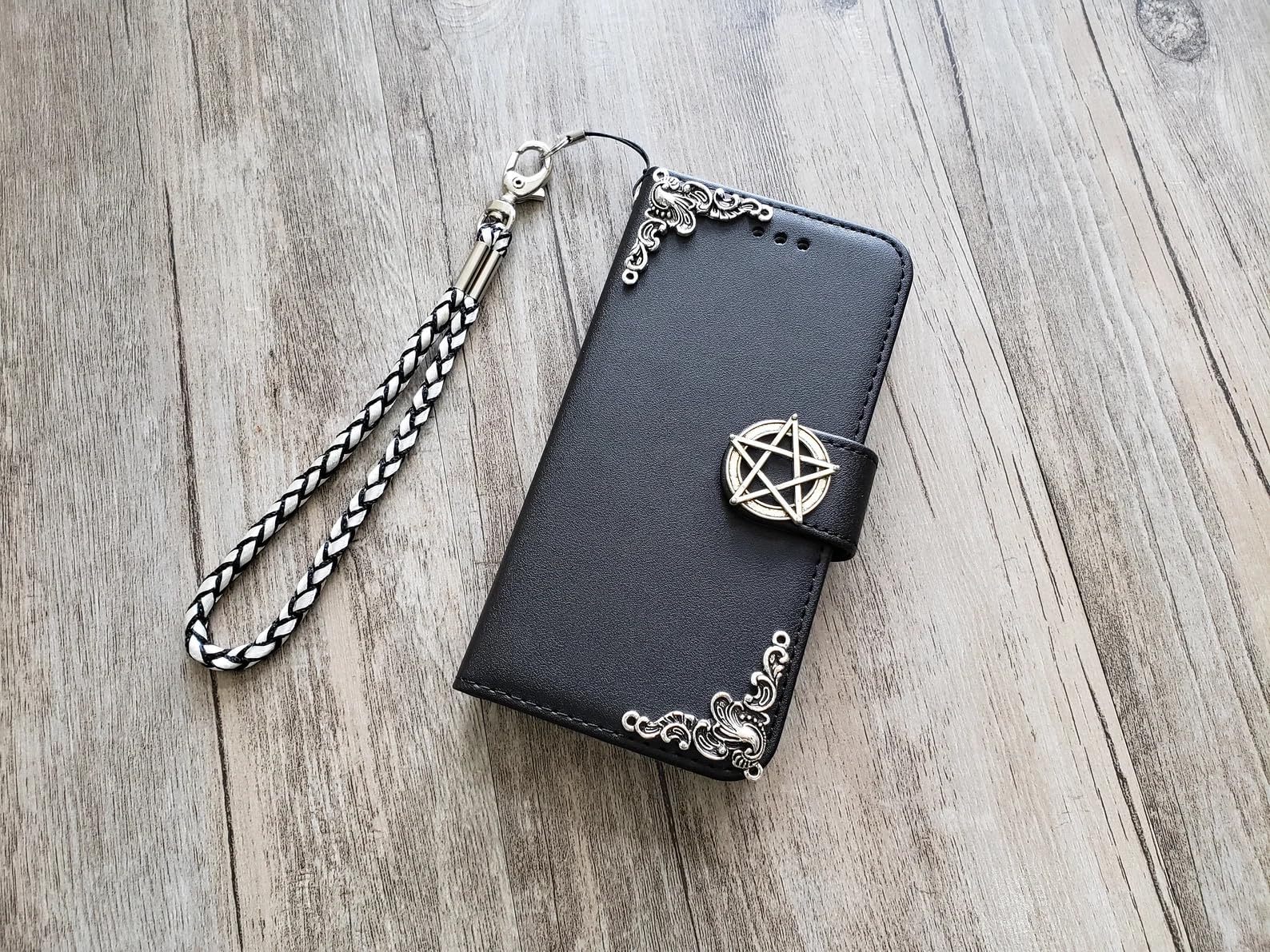 Pentagram star phone leather wallet removable case for iPhone X XS XR 11 12 13 14 Pro Max Galaxy S23 S22 S21 S20 Ultra Note 20 10 Plus Mn1298