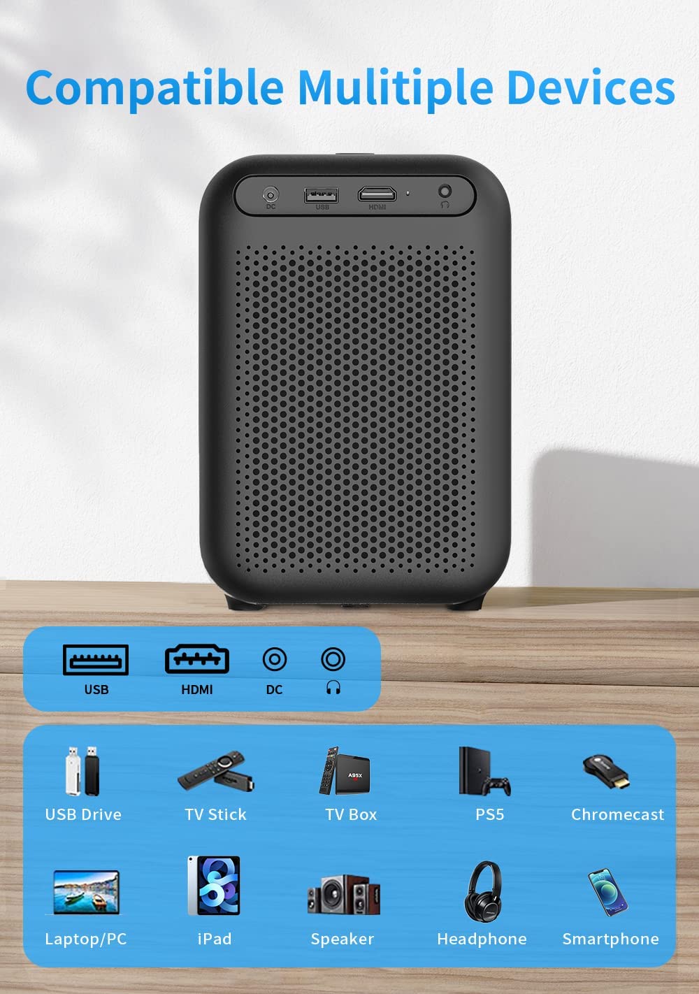 Smart Projector 4K Supported Netflix-Certified, WANBO TT Auto Focus Projector with 5G Wi-Fi and Bluetooth, Dolby Speaker Home Theater Projector, Native 1080P 650 ANSI, HDR10, Digital Zoom