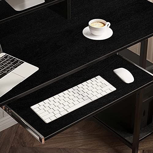 Rolanstar Computer Desk with Hutch and Keyboard Tray, 55" Office Desk with Storage Shelves, Studying Writing Desk Workstation for Home Office, Black