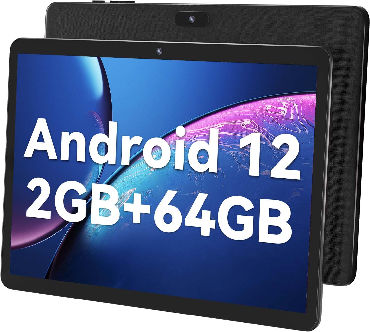 SGIN 10 Inches Tablet Computer, 2GB RAM 64GB ROM, Android 12 IPS Display, Quad-Core Processor 1.6GHz, 5000mWh Battery, TF Card 32GB Expansion, GPS, Bluetooth, Black, WiFi