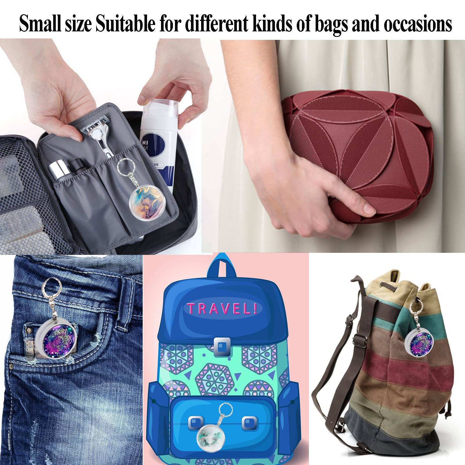 Portable Pocket Ashtray,Metal Circular Ashtray Key Chain with Snuffer, Personalized Ashtray Holder for Convenient Outdoor Use(Pretty Pink Marble)