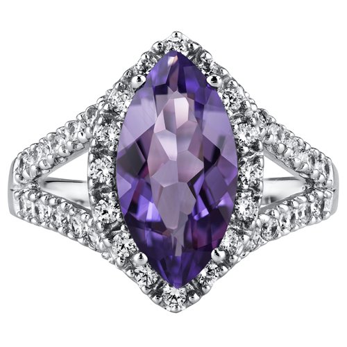 PEORA 2.25 Carats Marquise Cut Amethyst Ring Sterling Silver Size 8