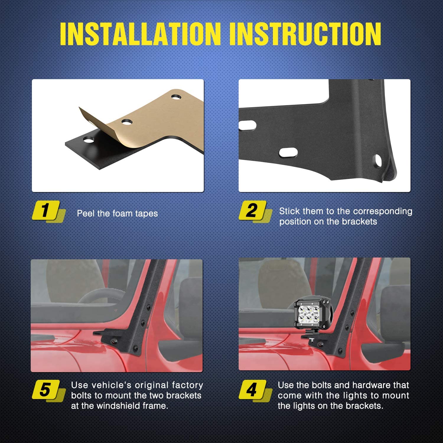 Nilight Windshield Frame Mounting Bracket for 52” LED Light Bar and Pod Light on Wrangler JK 2007-2017, 2 Years Warranty