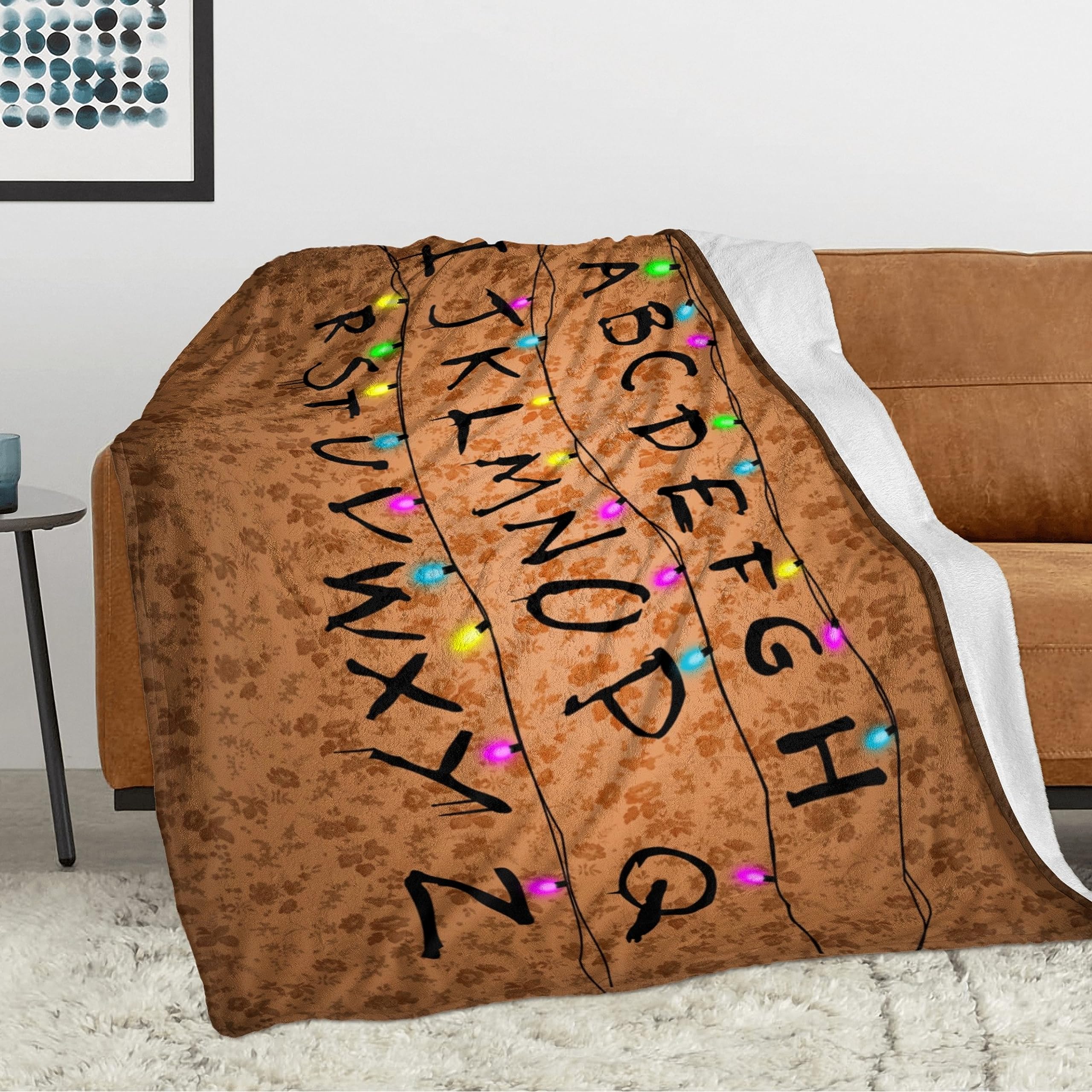 nueyes Stranger Blanket Christmas Lights Alphabet Blanket Soft Flannel Lightweight Blankets Throw Bedding Room Decor 60"x50"