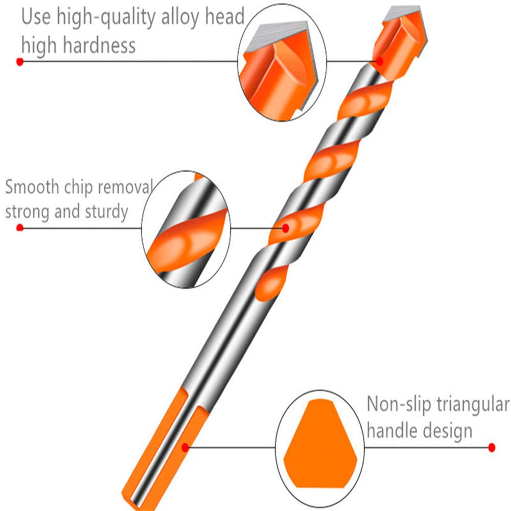 TOEGA 7Pcs Ultimate Drill bits,Concrete Drill bit, Masonry bit bit with Tungsten Carbide Drill bit, Drilling and Punching Work kit for Ceramic Tile, Concrete, Brick, Glass, Plastic and Wood (Orange)