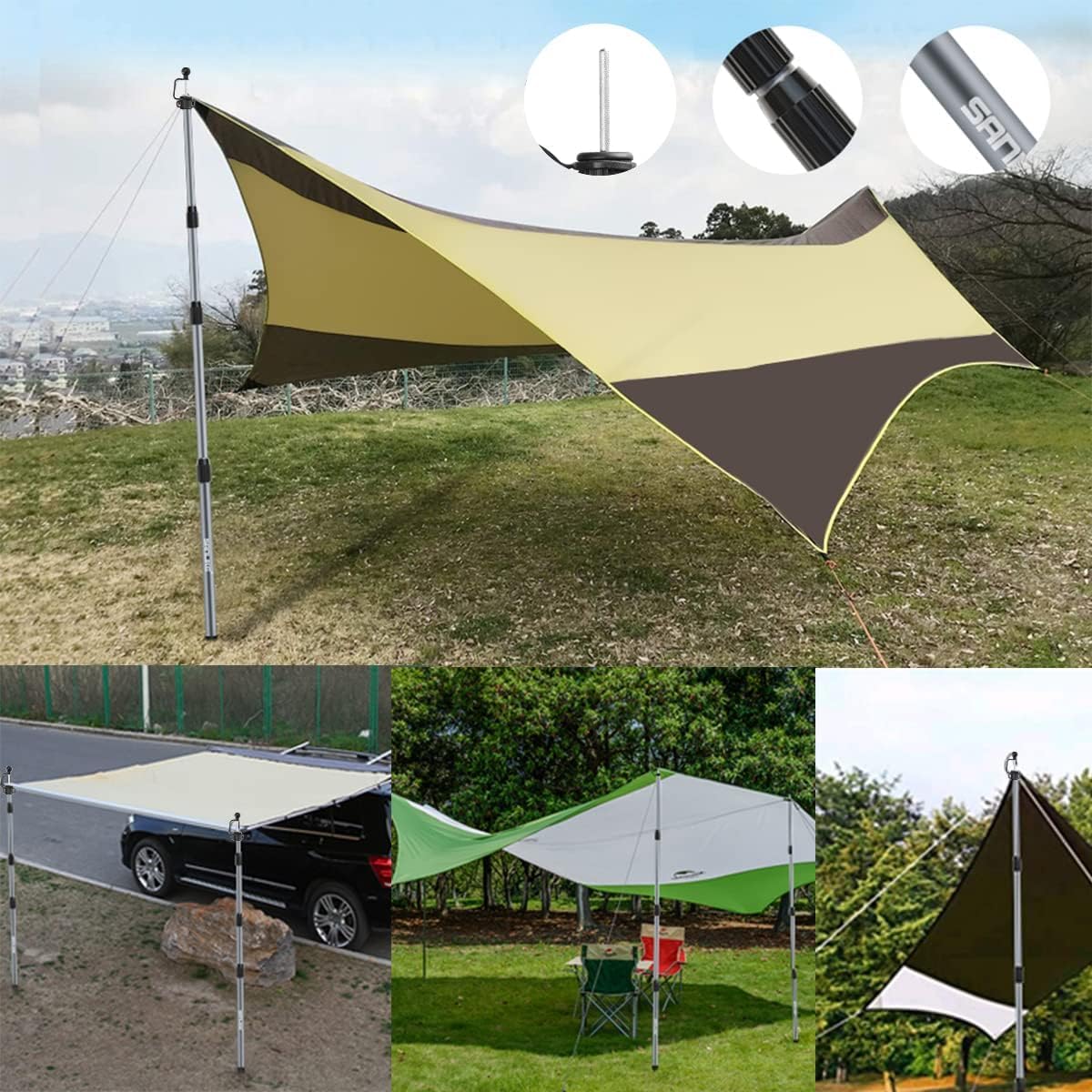 SANLIKE Tent Poles for Tarp, 98 in Tarp Poles Set of 2, Tent Poles Replacement, Telescoping Pole, Canopy Poles, Camping Poles for Rooftop Tents, Trekking Pole Tent for Rain Fly, Camper, Awning β Gray