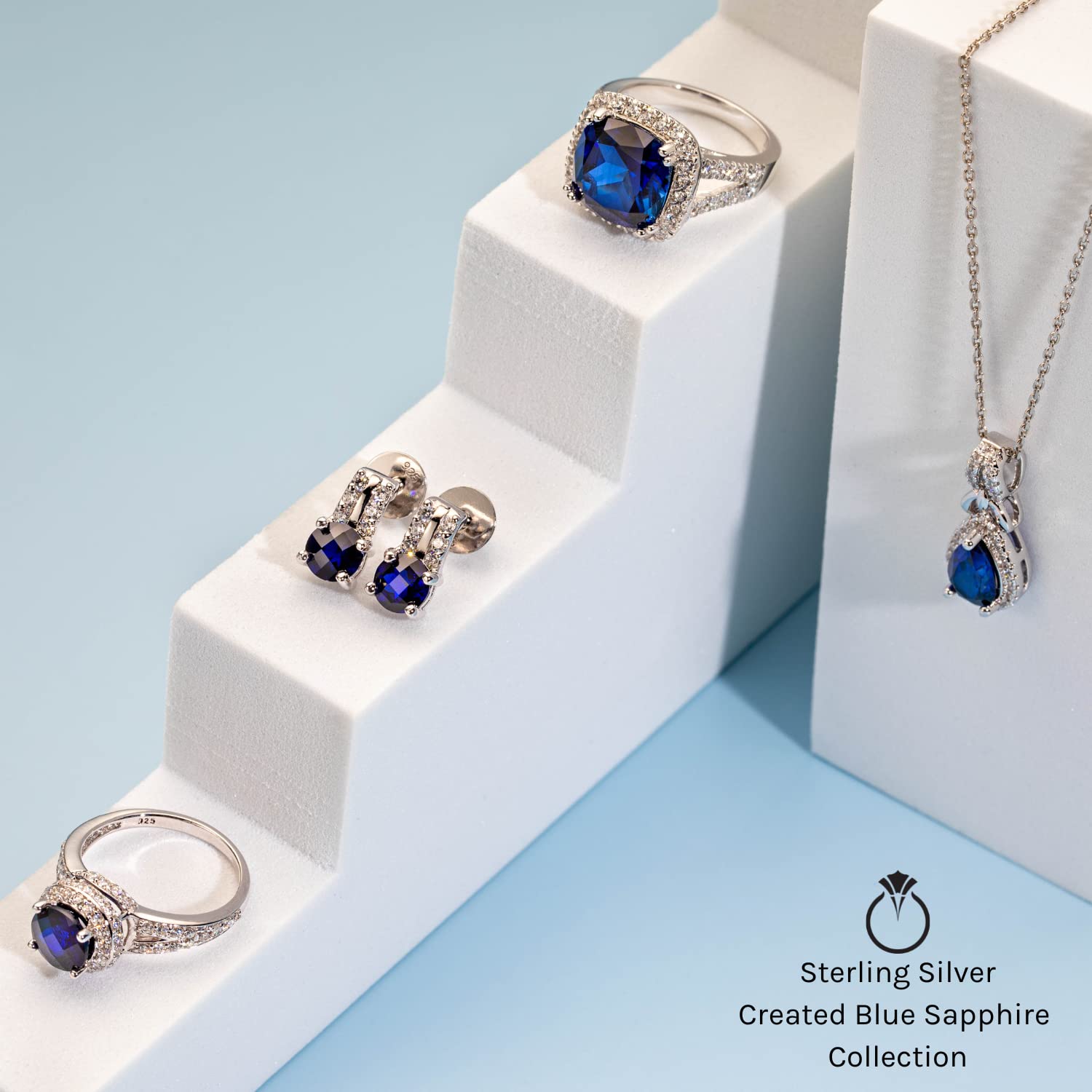 Peora Created Blue Sapphire Stud Earrings for Women 925 Sterling Silver, 2.50 Carats total Round Shape, 6mm, Friction Backs