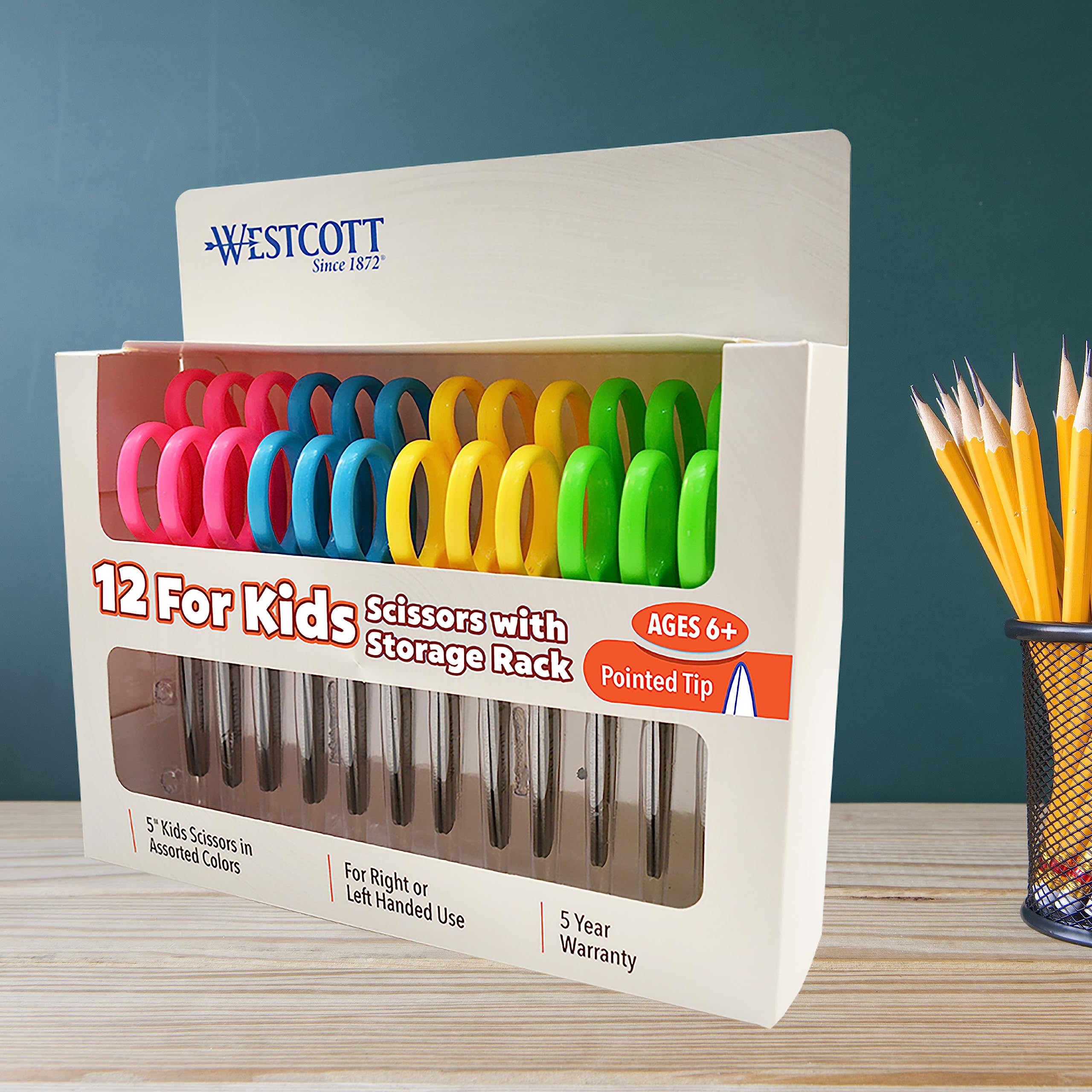 Westcott Right- & Left-Handed Scissors For Kids, 5ββ Pointed Safety Scissors, Assorted, 12 Pack (13141)