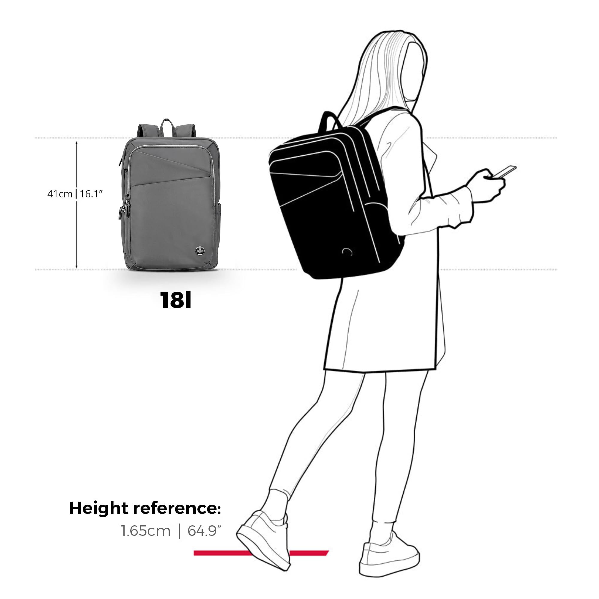 Swissdigital Design Laptop Backpack For Women,College Bookbags With USB Charging Port,Large Capacity Computer Backpacks For Work Business Grey(Katy Rose SD1006F-02)