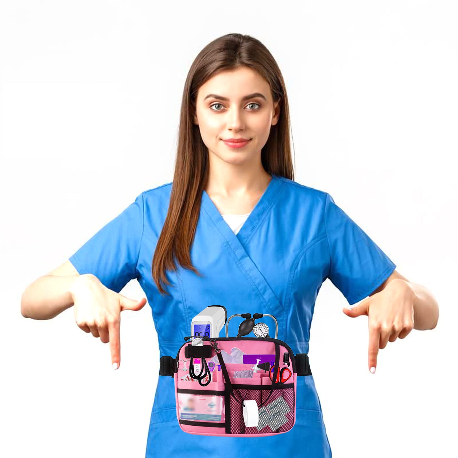Nurse Fanny Pack for Women,qozabualy Utility Belt Bag Multi Compartment with Medical Tool Pockets, Nurse Accessories for Work & Nursing School Essentials(Pink)