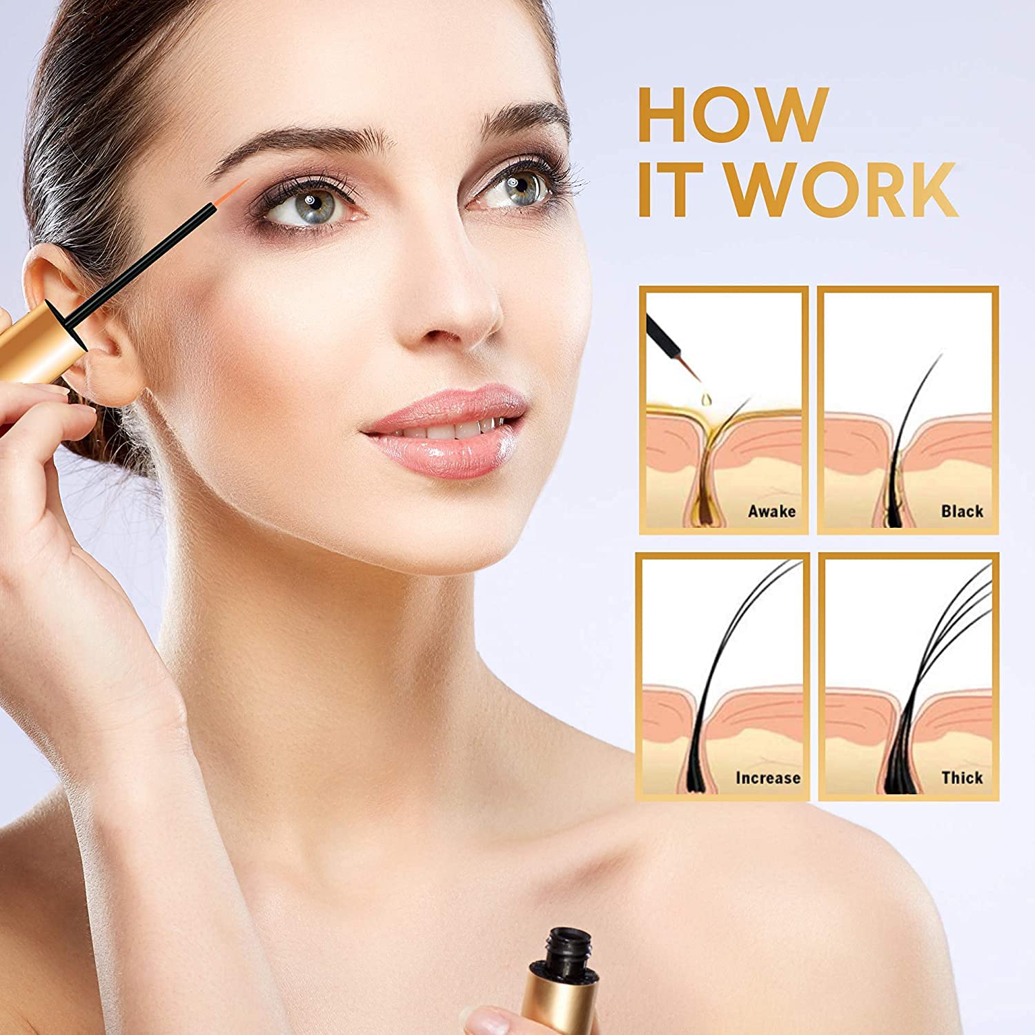 VieBeauti Premium Eyelash Serum and Eyebrow Enhancement Formula, Boosts Lash for Thicker, Fuller Looking Lashes and Eyebrows (3ML) | Gold Packaging, 0.1 Fl. Oz.