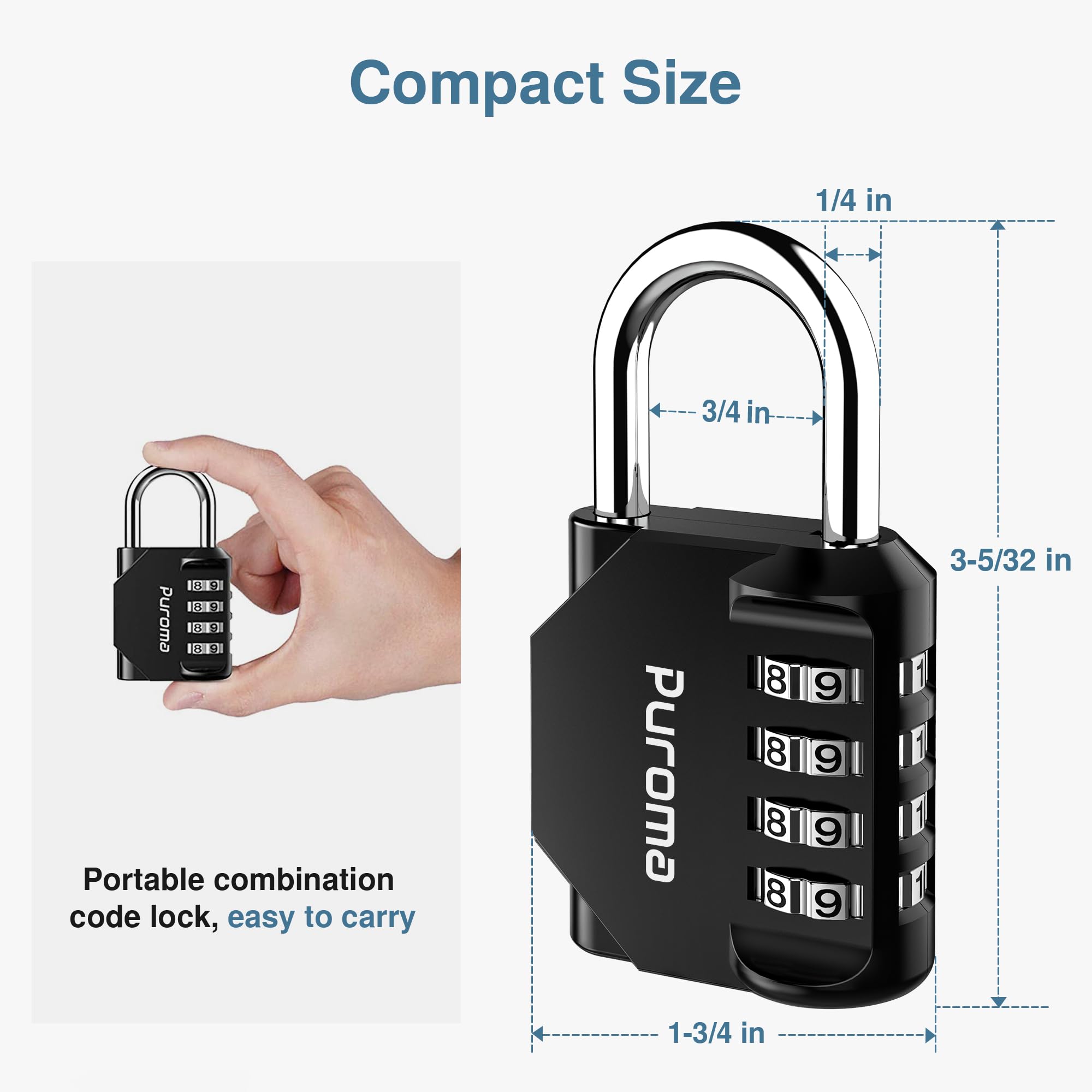 Puroma 4 Pack Combination Lock 4 Digit Locker Lock Outdoor Waterproof Padlock for School Gym Locker, Sports Locker, Fence, Toolbox, Gate, Case, Hasp Storage (Black)