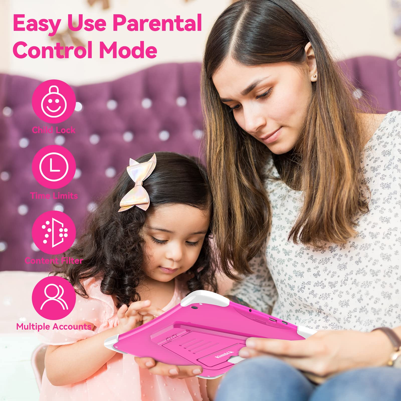 Tablet for Kids Android 12, 10.1 Inch Kids Tablet 2+32GB, 1280 * 800, 6000mAh, 2MP+5MP Dual Camera, Kid Learning Tablets for Toddler with WiFi, Parental Control, Educational, Google Store, Pink