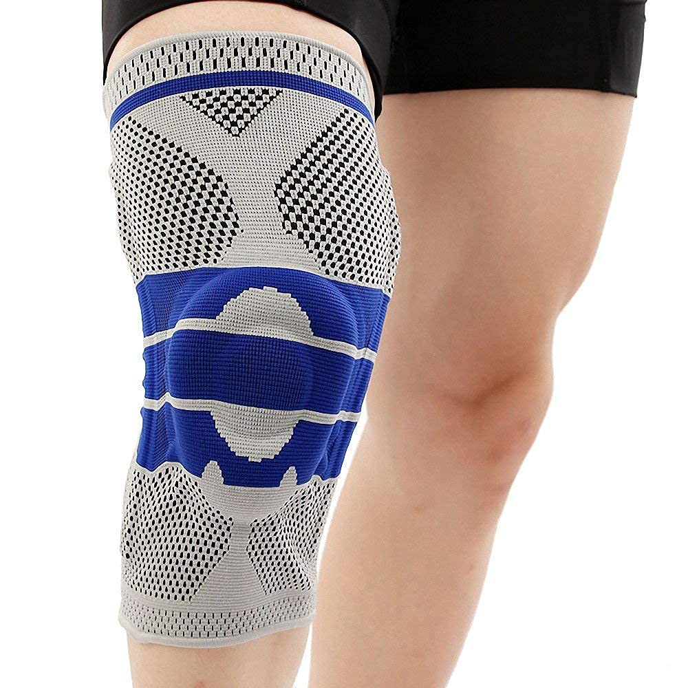 Topallnice 2 Pack Knee Brace Compression Sleeve, Elastic Knee Wraps Patella Stabilizer with Silicone Gel & Spring Support, Hinged Kneepads Protector Meniscus Tear Arthritis Running Men Women, Gray