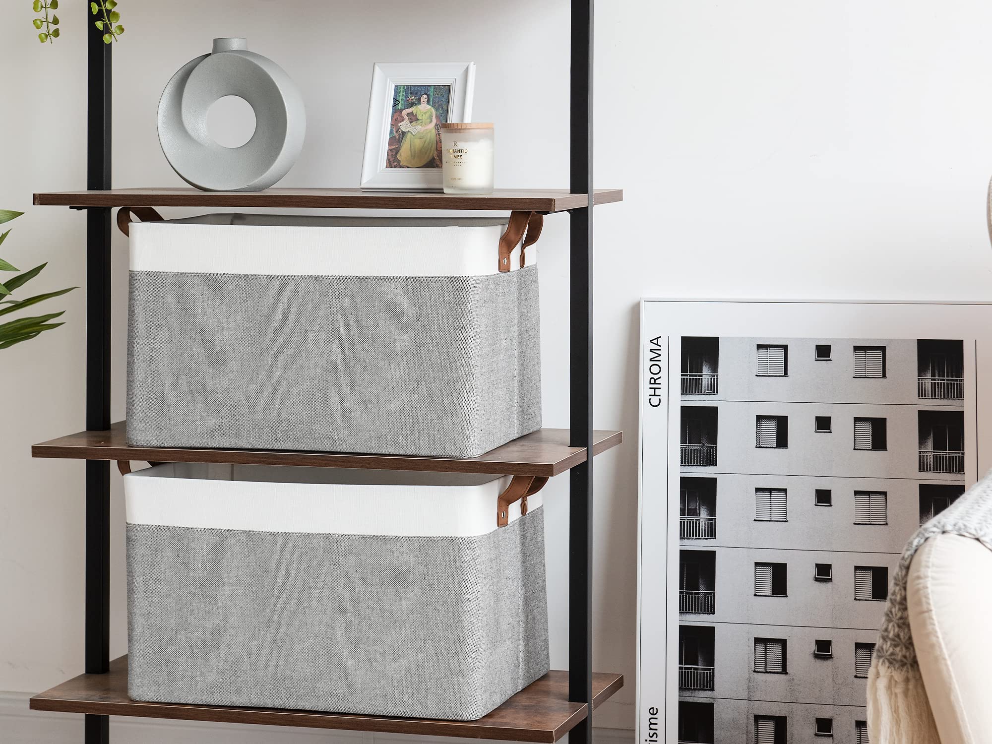 StorageWorks 45L Extra Large Fabric Storage Bins and Storage Box with PU Handles