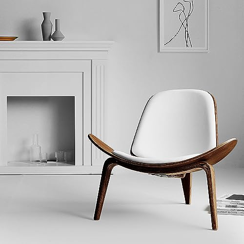 OAKHAM Comfy Shell Chair, Mid Century Modern Accent Chair for Living Room and Bedroom with Protective Foot Pads, Ergonomic Chair (White)