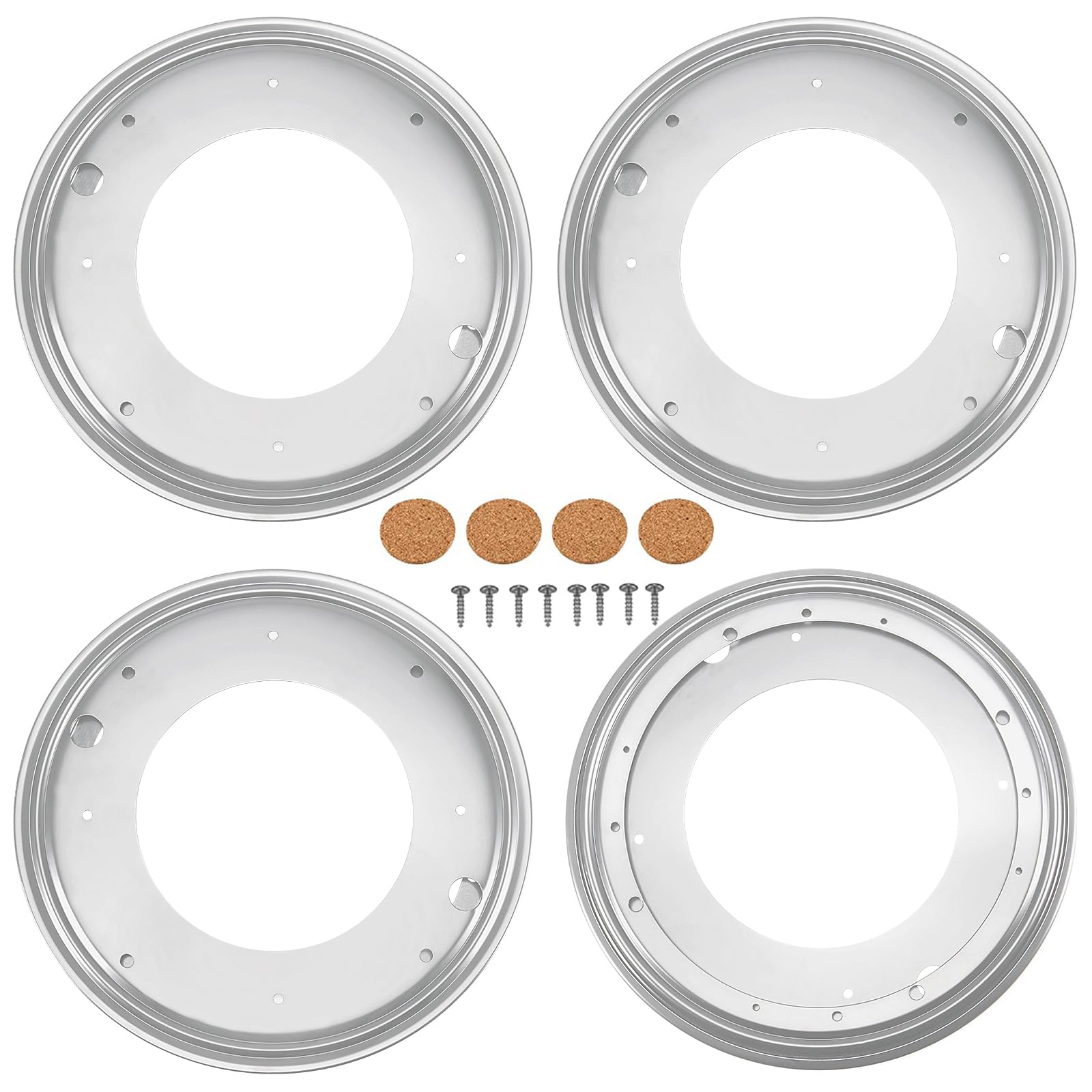 ZEONHEI 4 Pack 12 Inch 360 Degree Lazy Susan Hardware, 5/16 Inch Turntable Bearings Plate Base with Screws and Pads, Lazy Susan Bearing Hardware Turntable Swivel Plate for Rotating Chair Table