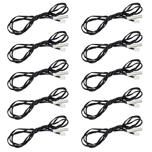 Quluxe 10 Pcs NTC 10K Thermal Temperature Insulated Sensor Probes, Stainless Steel 3950 NTC Temp Sensor Probe, 1 Meter Waterproof Temperature Detector with PVC Wire