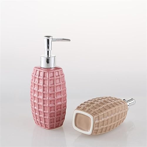 Soap Dispenser Waffle Shape Soap Dispenser for Massage Essential Oil Dish Soap Lotion Ceramic Soap Dispenser for Bathroom Kitchen Solid Color Soap Bottle Soap Pump Bottles (Color : Pink)