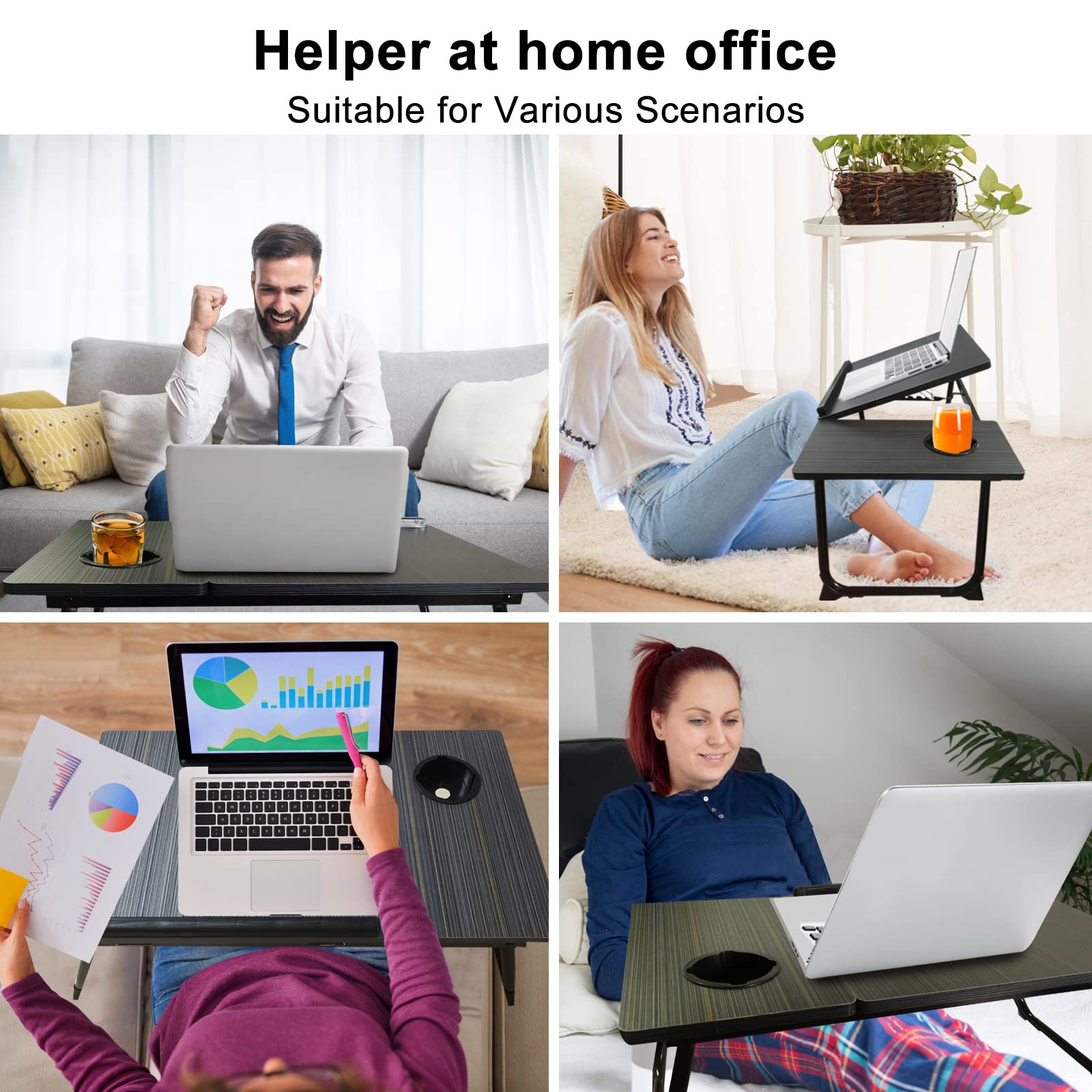 SMTTW Bed Laptop Tray Adjustable Height Bed Computer Desk for Laptop Foldable Table for Bed with Cup Holder