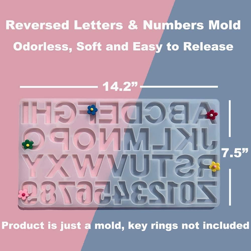 Reversed Resin Casting Alphabet Mold, Sturdy Letter & Number Silicone Mold for Epoxy Resin Crafts, Resin Keychains, Crayons, Soap, Clay Crafts, Key Rings not Included