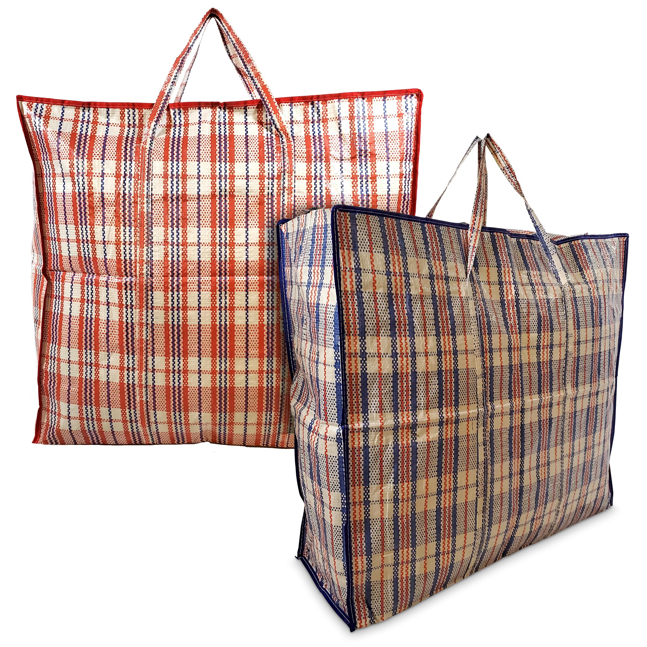 Set of Two Extra Large 23 Inch X 23 Inch X 7 Inch Plaid Storage Laundry Reusable Lightweight Organizing Bag with Zippers and Handles