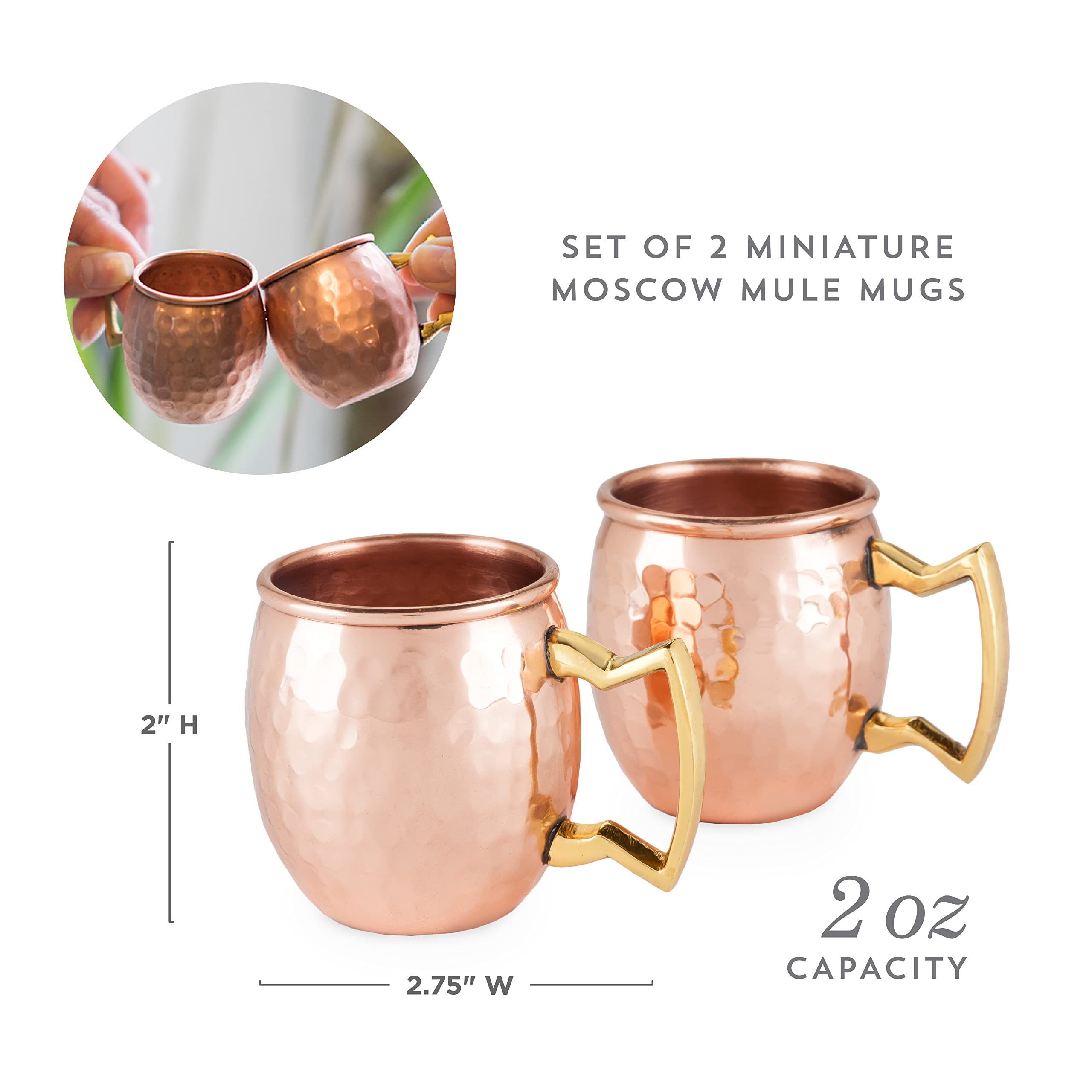 Twine Old Kentucky Home Hammered Moscow Mule Shot Glasses, Copper Bar Cart Accessories, Set of 2, 2oz, Copper